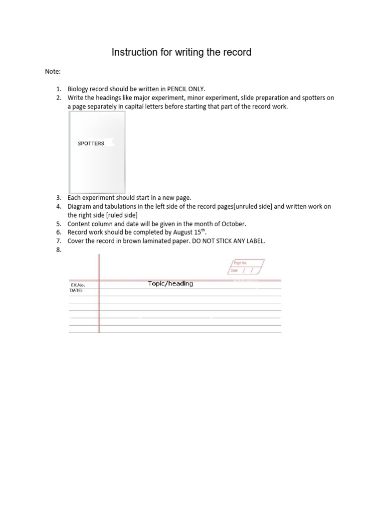 Biology Record Writing Instructions | PDF