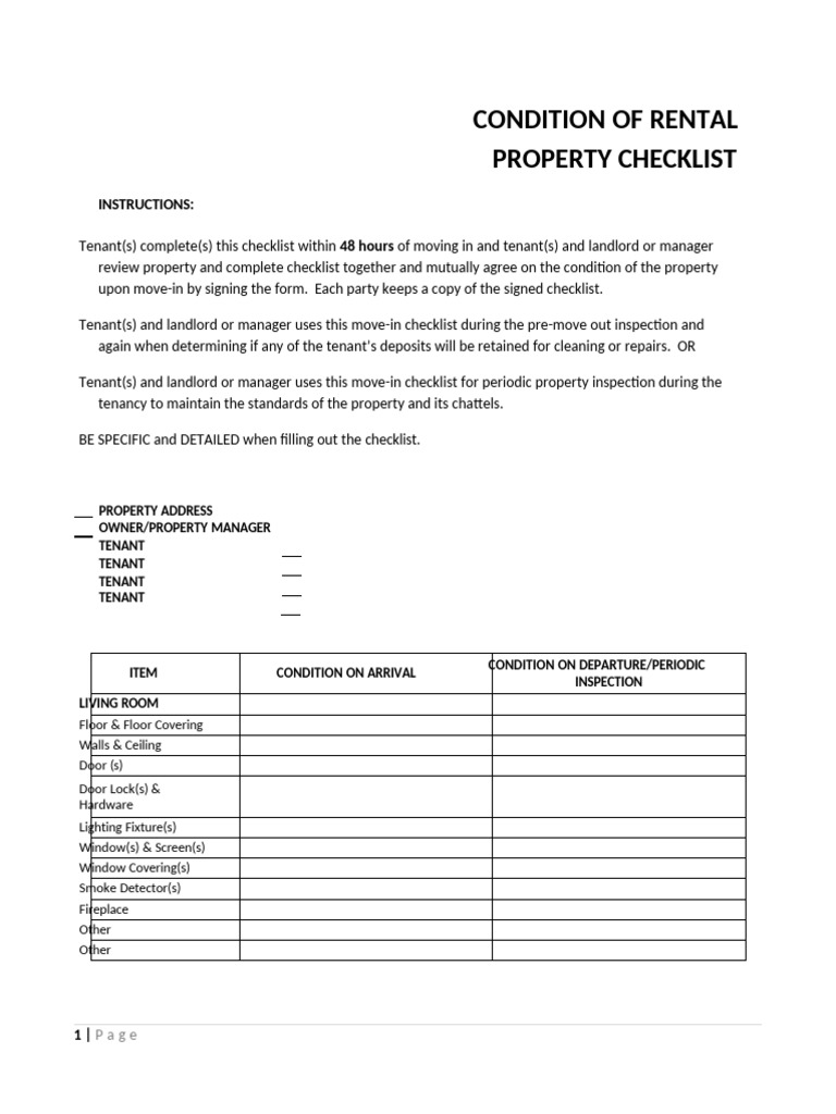 Condition of Property Inspection Checklists | PDF | Leasehold Estate | Home