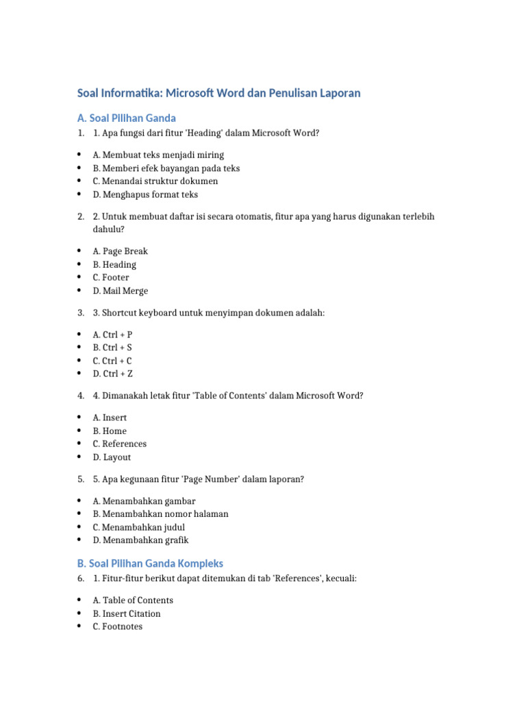 Soal Microsoft Word Informatika | PDF