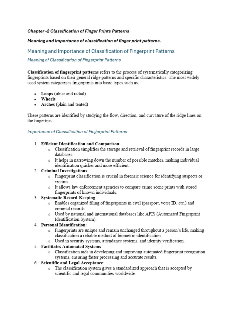 Chapter 2 Intro - FP - Classification | PDF | Fingerprint | Law Enforcement Techniques