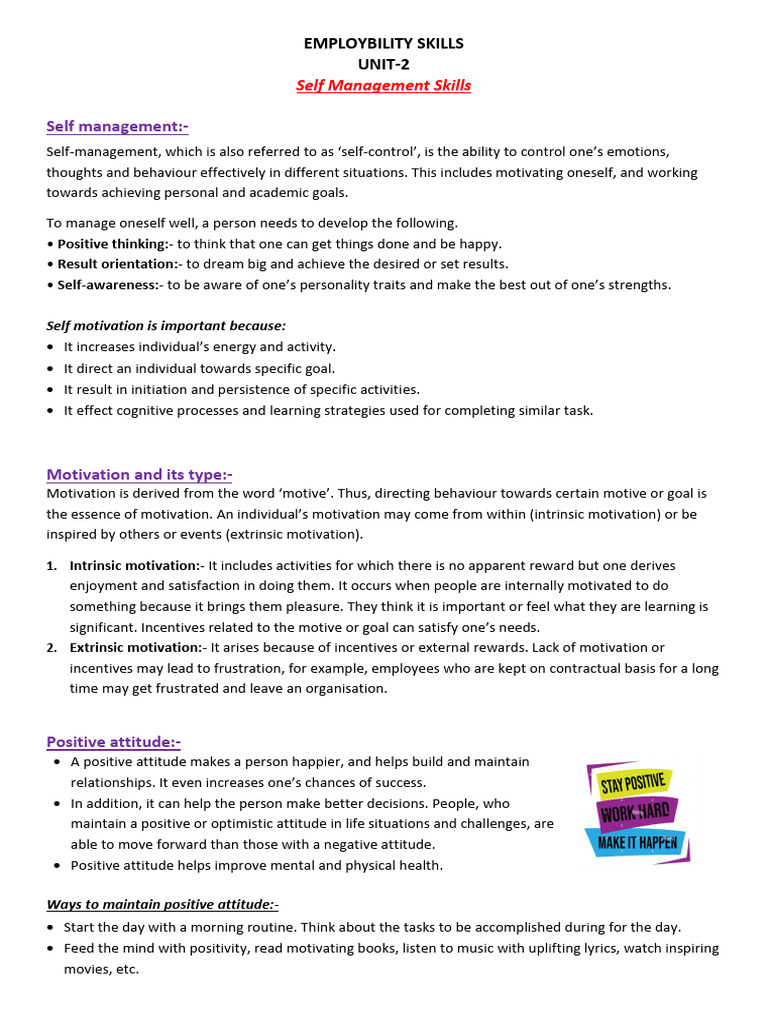 Unit2self Management Skills | PDF | Motivation | Motivational