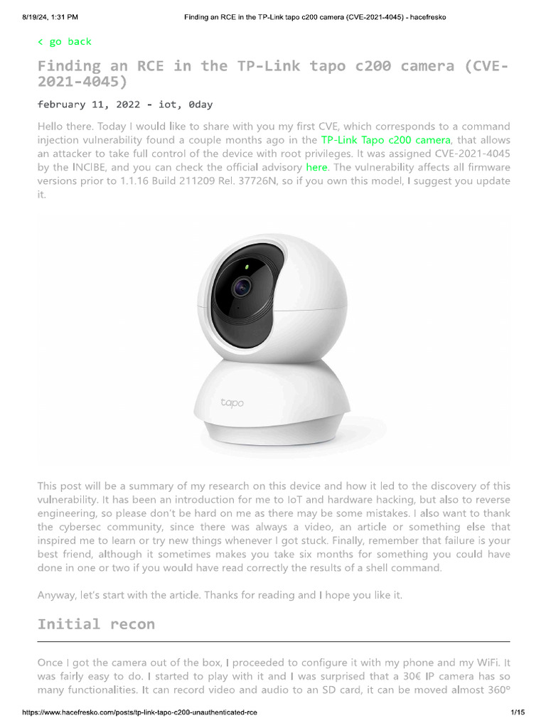 TP Link Camera RCE | PDF