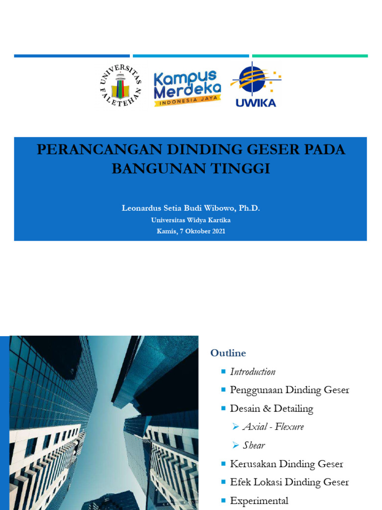 Perancangan Dinding Geser Pada Bangunan Tinggi - Kuliah Tamu UF | PDF
