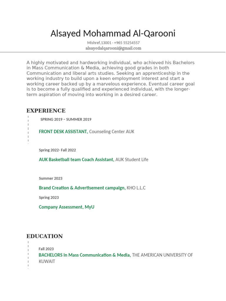 Alsayed Mohammad Al-Qarooni: Experience | PDF