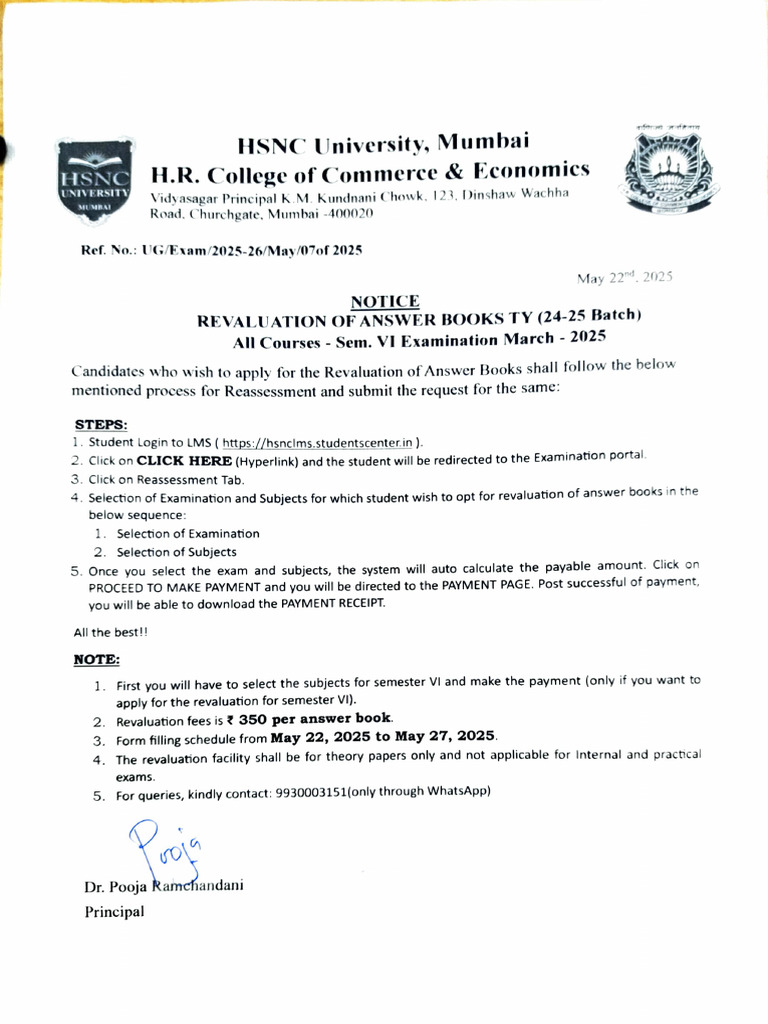 Revaluation Process for TYBCom Sem 6 | PDF