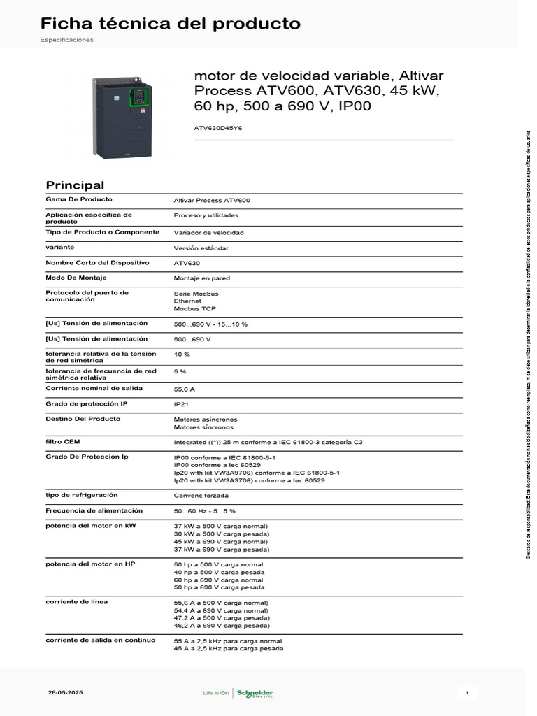 Schneider Electric - Altivar-Process-ATV600 - ATV630D45Y6 | PDF ...
