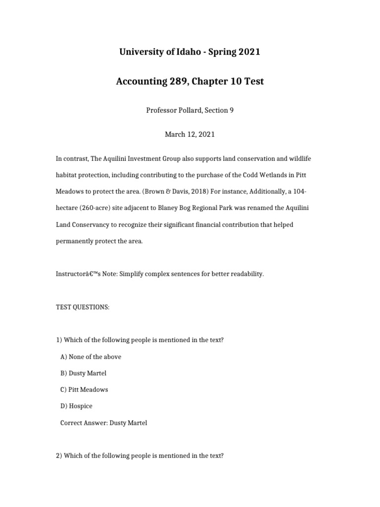 Accounting 289 Chapter 10 Test | PDF