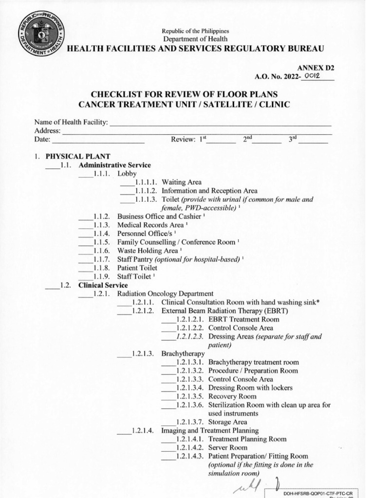 HFSRB Cancer Treatment Clinic Floor Plan | PDF