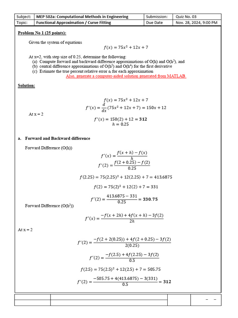 Quiz No. 3 - Functional Approximation - Binalon | PDF | Finite Difference | Calculus