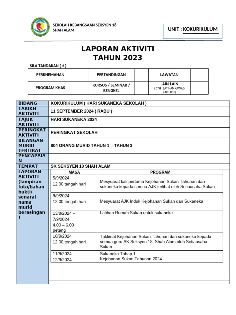 Laporan Sukaneka 2024 | PDF