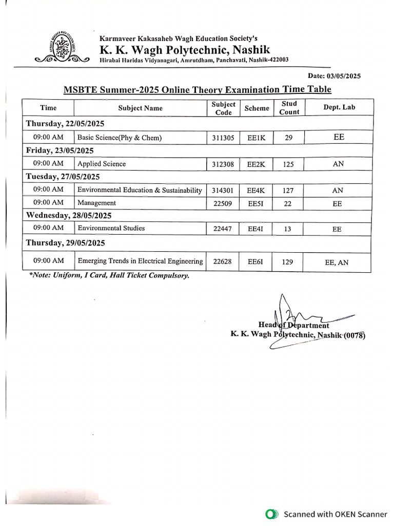 online exam time table | PDF