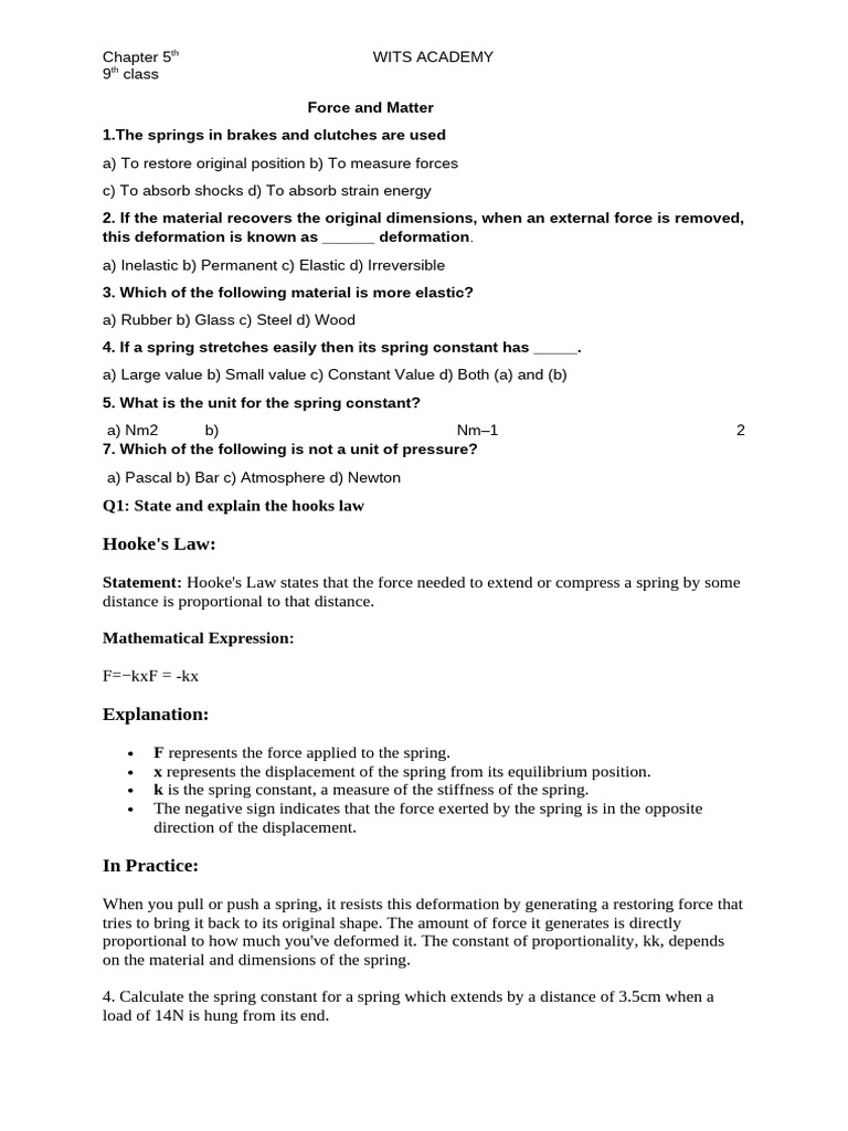 Chapter 5th Force Matter | PDF | Deformation (Engineering) | Elasticity (Physics)