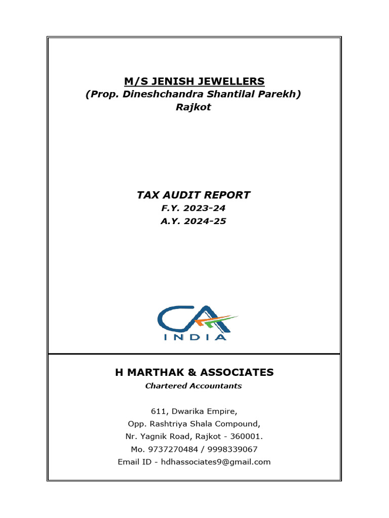 Jenish Jewellers - Audit Report F.Y. 2023-24 | PDF | Cheque | Payments