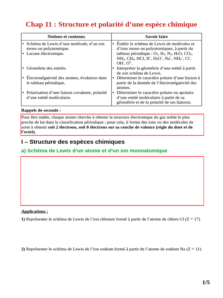 Structure et polarité des espèces chimiques | PDF | Polarité (chimie ...