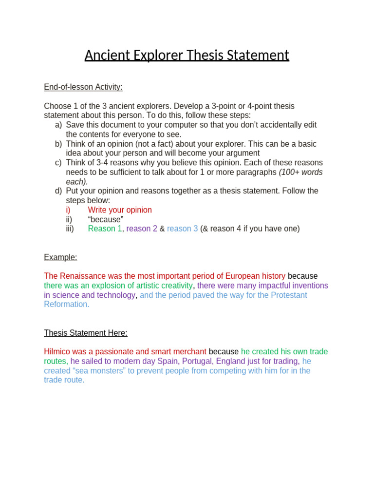 3.04 Ancient Explorer Thesis Statement | PDF