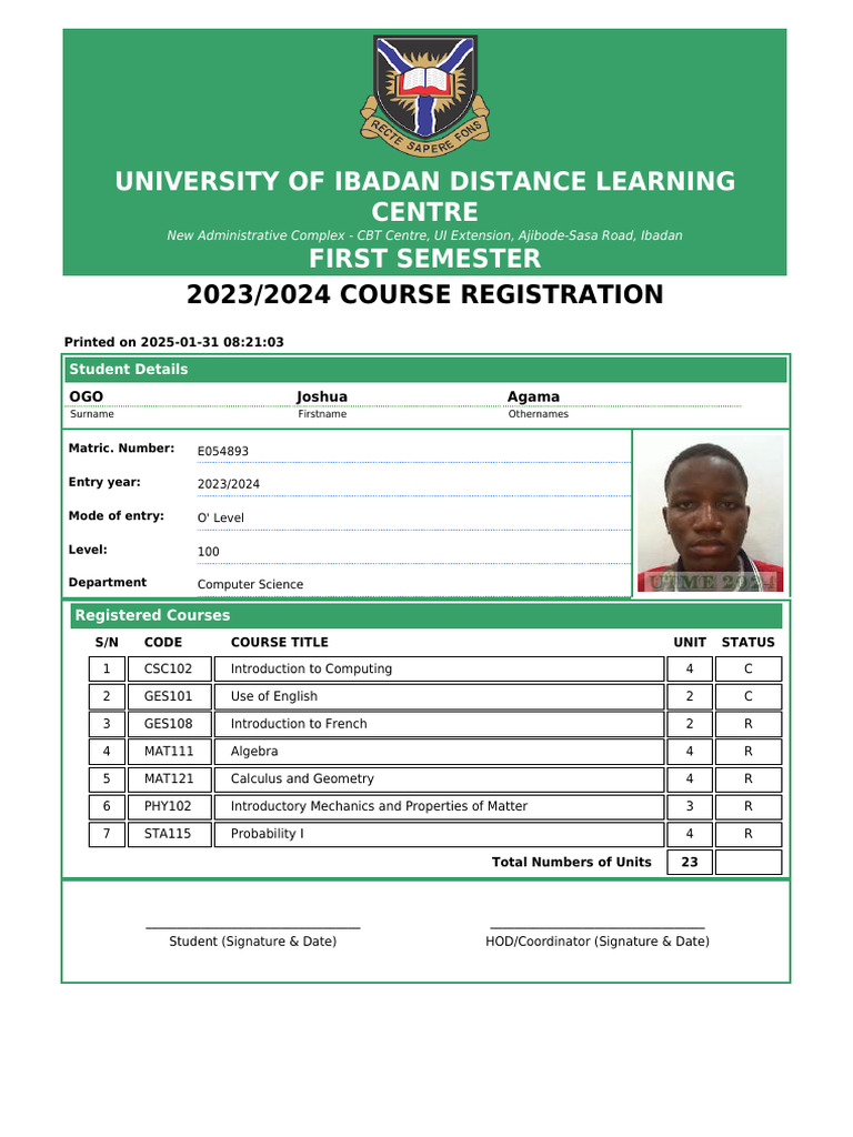 University of Ibadan Distance Learning Centre First Semester | PDF