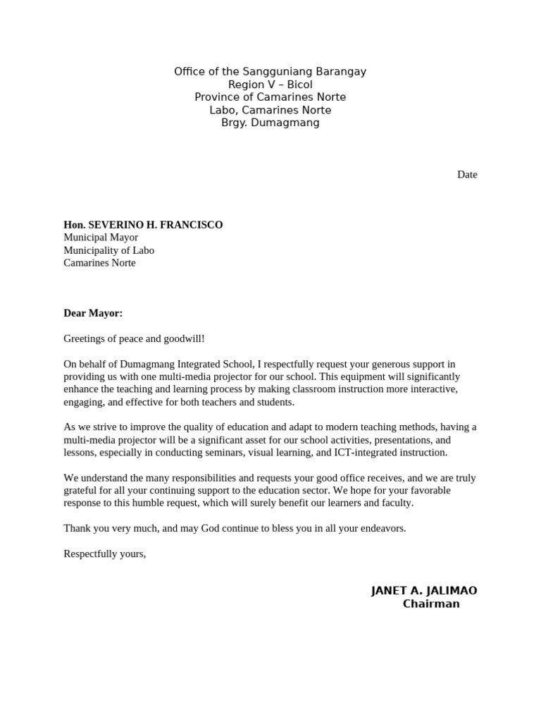 Solicitation Letter Requesting Projector | PDF