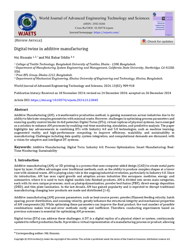 Digital Twins in Additive Manufacturing | PDF