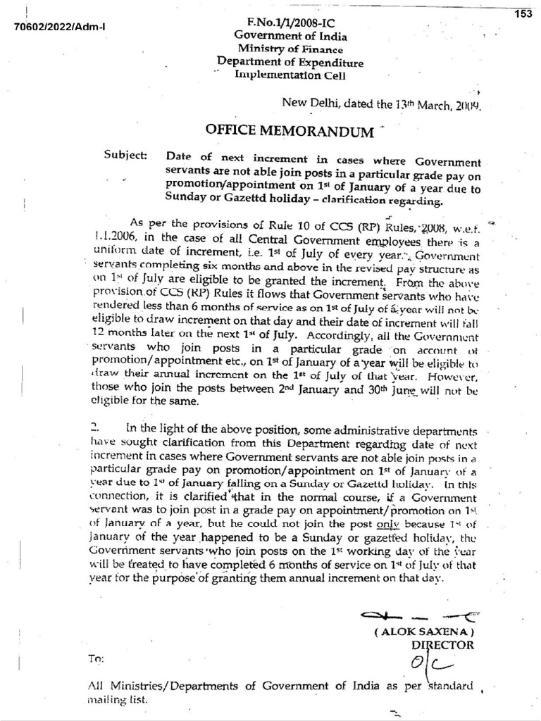 DoPT OM 13032009 | PDF