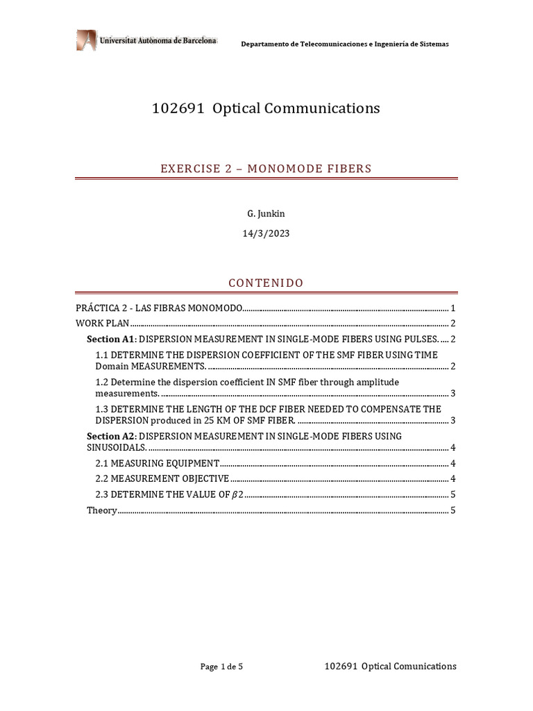 Exercise 2 | PDF | Optical Fiber | Dispersion (Optics)