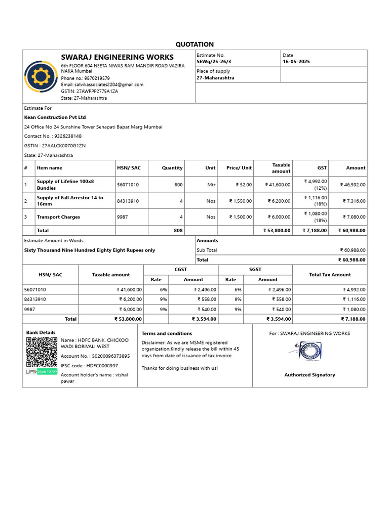 QUOTATION - SEWq 25-26 3 - 16 - 05 - 25R | PDF | Currency | Taxation