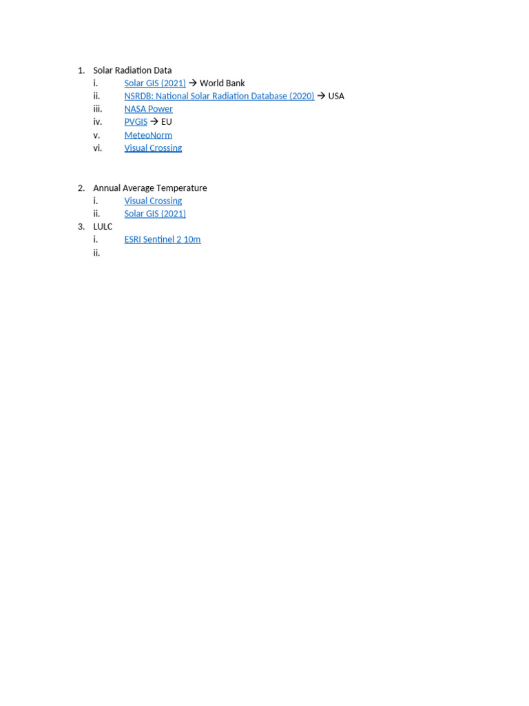 Solar Radiation and Climate Data Sources | PDF