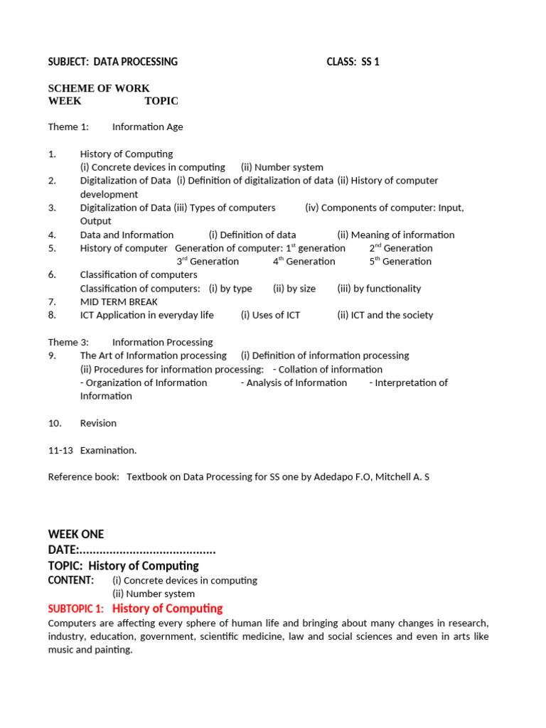 E-Note SS One 1st Term Data Processing | PDF | Computer Engineering ...