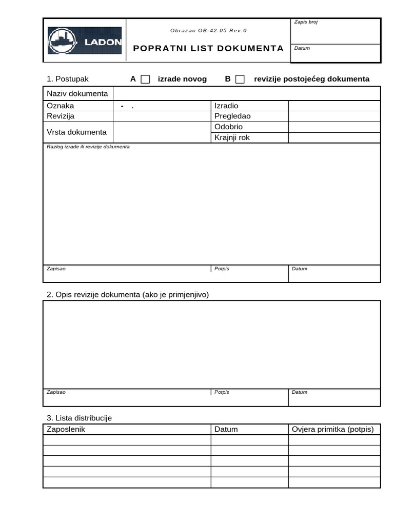 OB-42.05 Popratni List Dokumenta | PDF