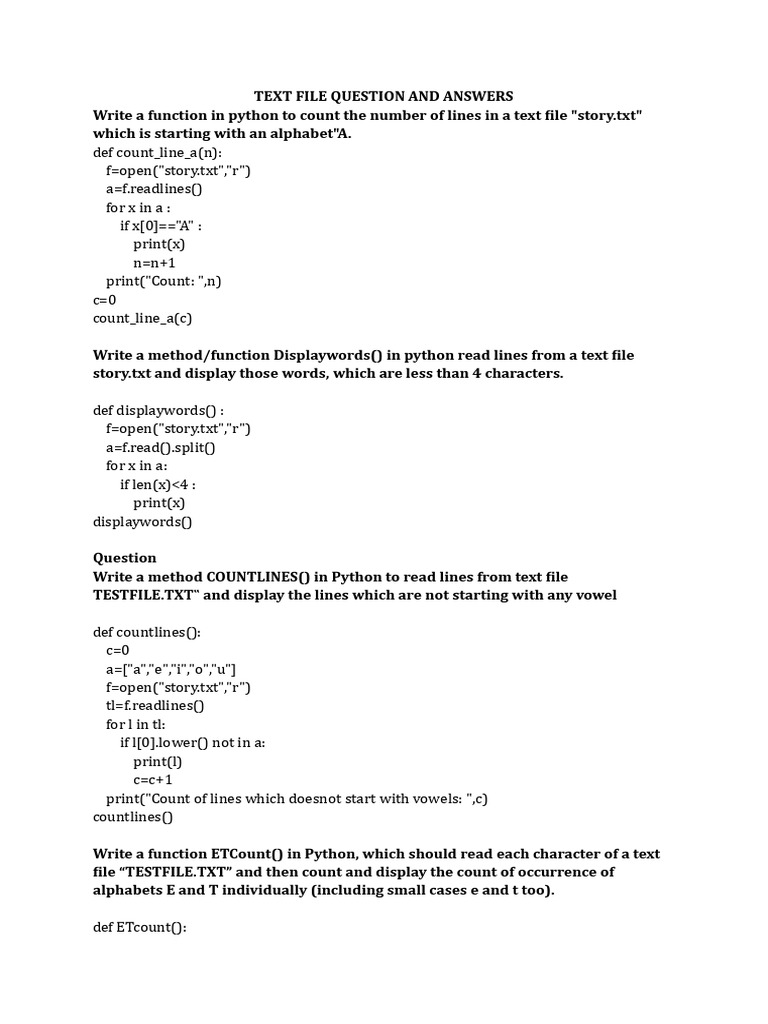 Python Functions for Text File Analysis | PDF | Text File | Text