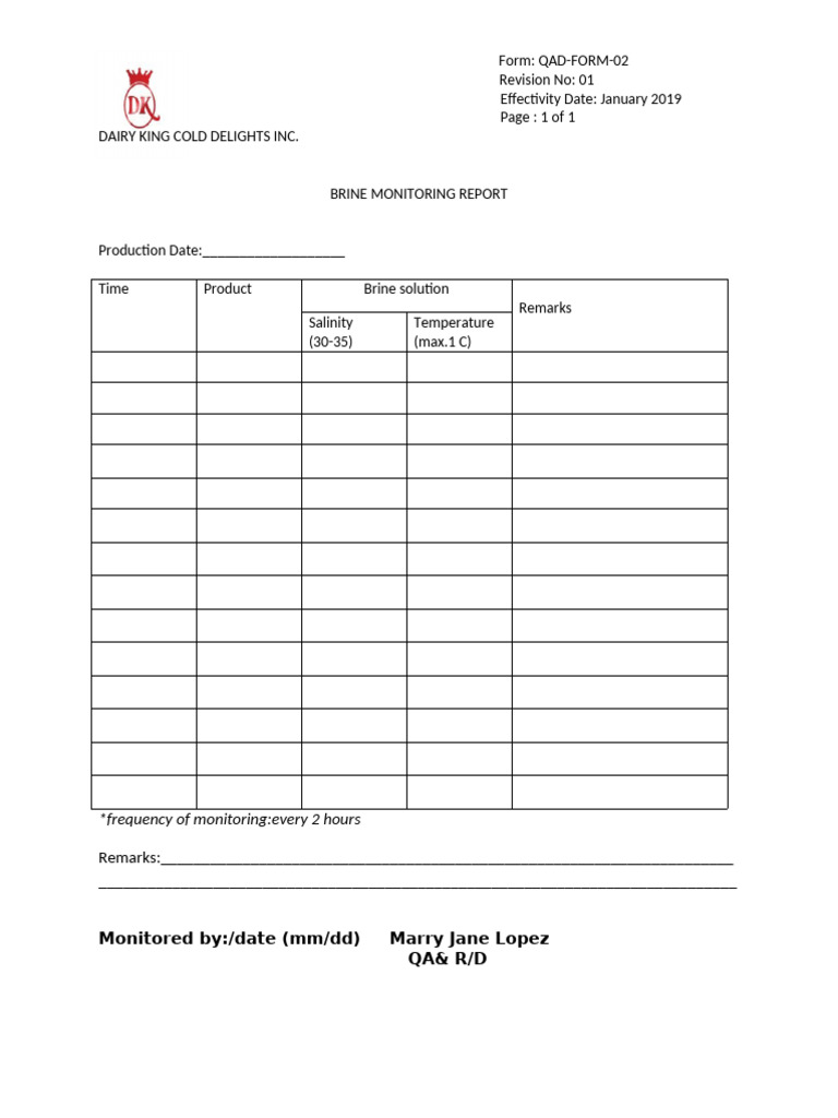 Brine Monitoring Report Form 2 | PDF
