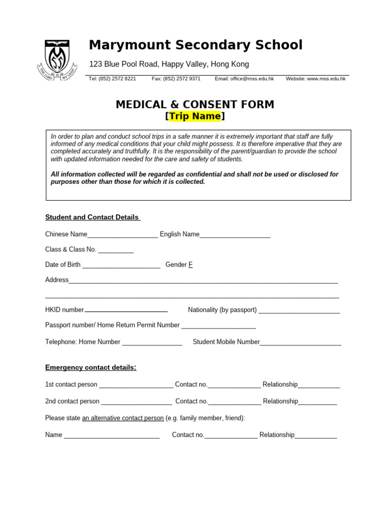 Medical and Consent Form For World Classroom | PDF | Allergy | Asthma