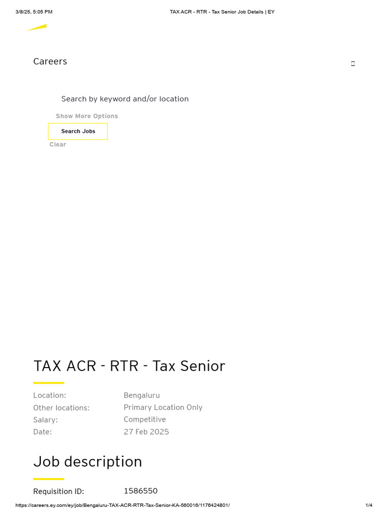 TAX ACR - RTR - Tax Senior Job Details - EY | PDF | Accounting | Business