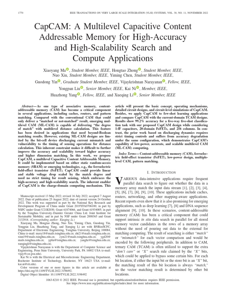 CapCAM a Multilevel Capacitive Content Addressable Memory for High ...
