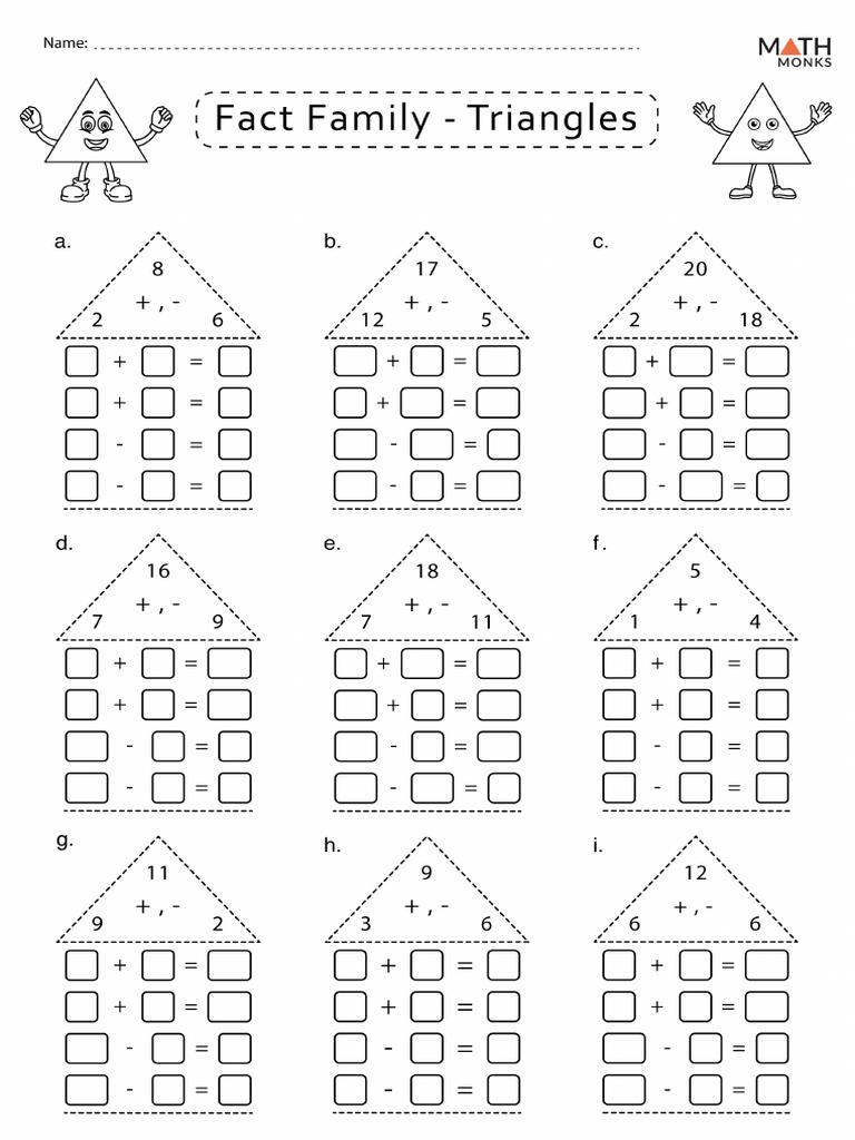 Printable Fact Family Triangles Worksheets | PDF