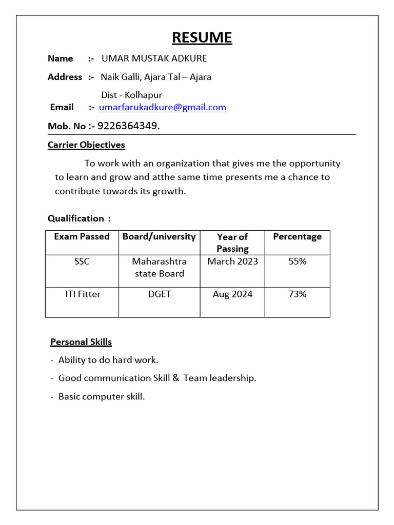 Umar Adkure Resume | PDF