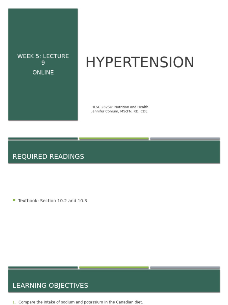 Week 5 Lecture 9 - Hypertension Student | PDF | Dash Diet | Hypertension