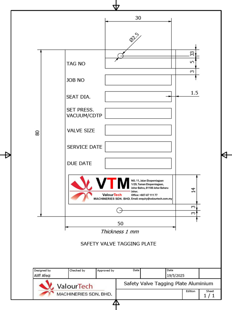 VTM Safety Valve Tangging Plate | PDF