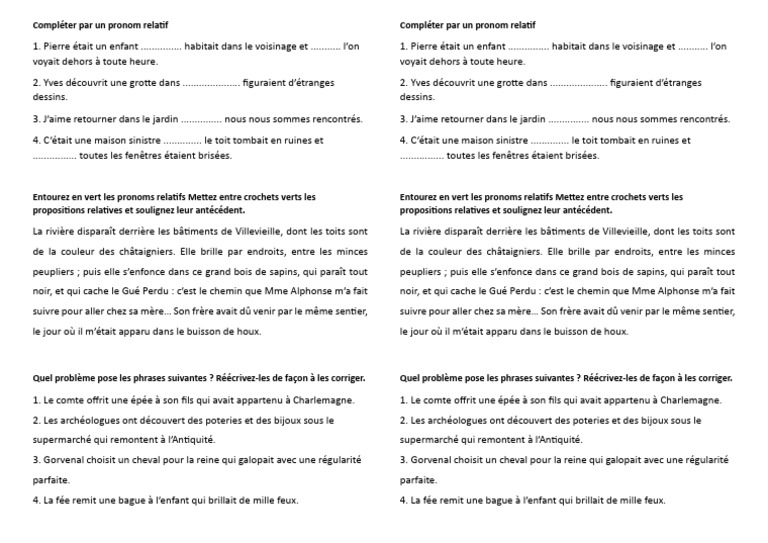 Exercices sur les pronoms relatifs | PDF