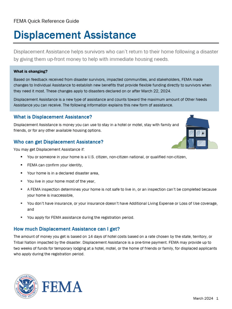 Fema Ia-Quick-Reference Displacement | PDF | Insurance | Federal Emergency Management Agency