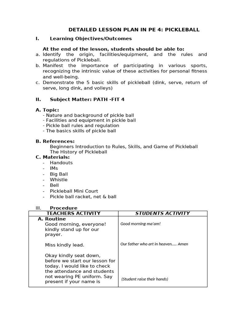 Beginner Pickleball Lesson Plan | PDF | Ball Games | Sports