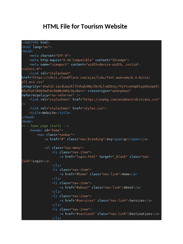 HTML File For Tourism Website | PDF