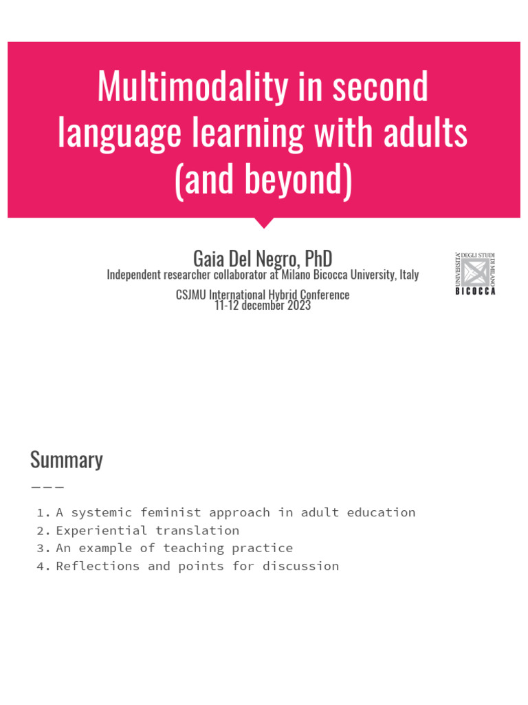 Del Negro Gaia-Multimodality in second language learning with adults (and beyond) | PDF ...