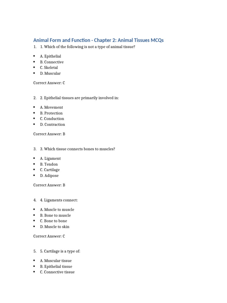 Class 11 Animal Tissues MCQs | PDF | Muscle | Tissue (Biology)