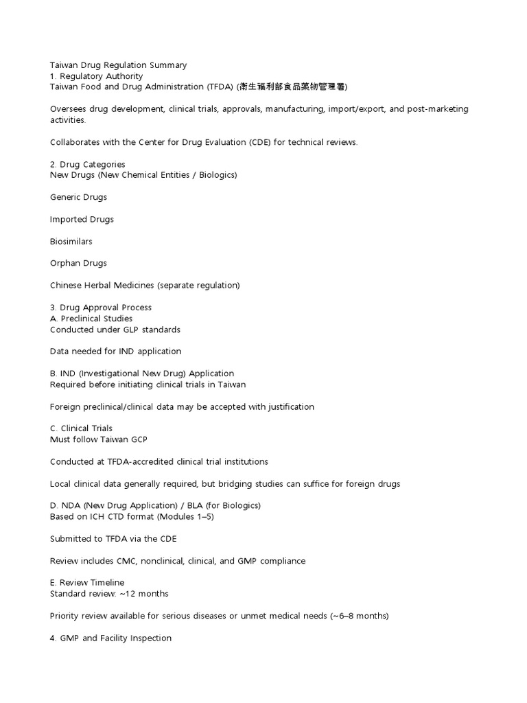 Taiwan Drug Regulation Summary | PDF | Clinical Trial | Biopharmaceutical