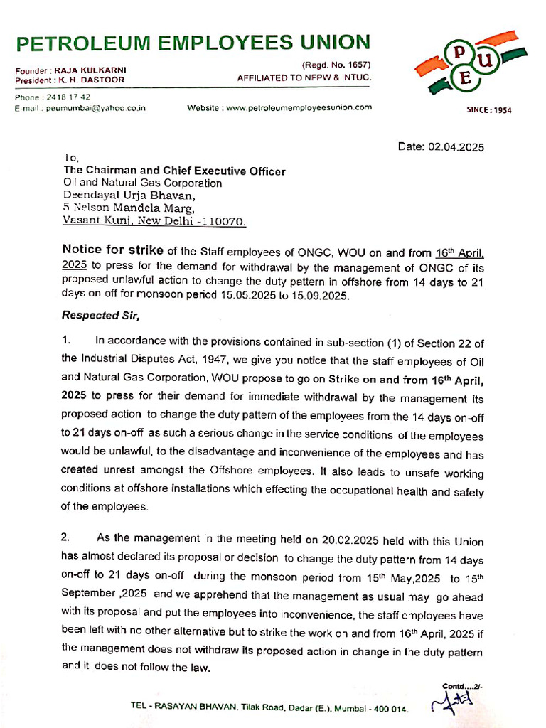 Strike Notice Offshore Monsoon | PDF