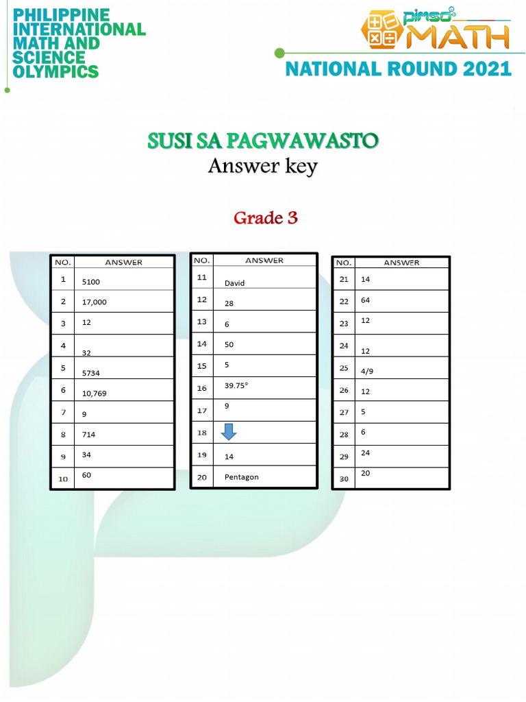 Answer Key Grade 3 | PDF