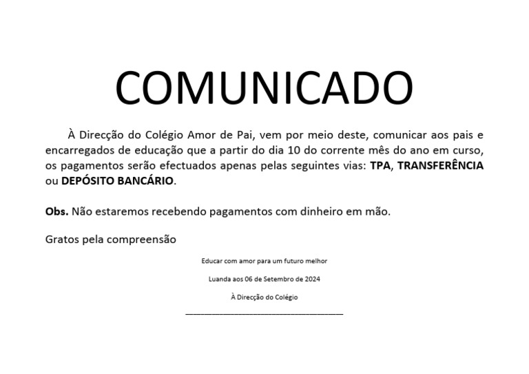 Comunicado Dos Pagamentos | PDF