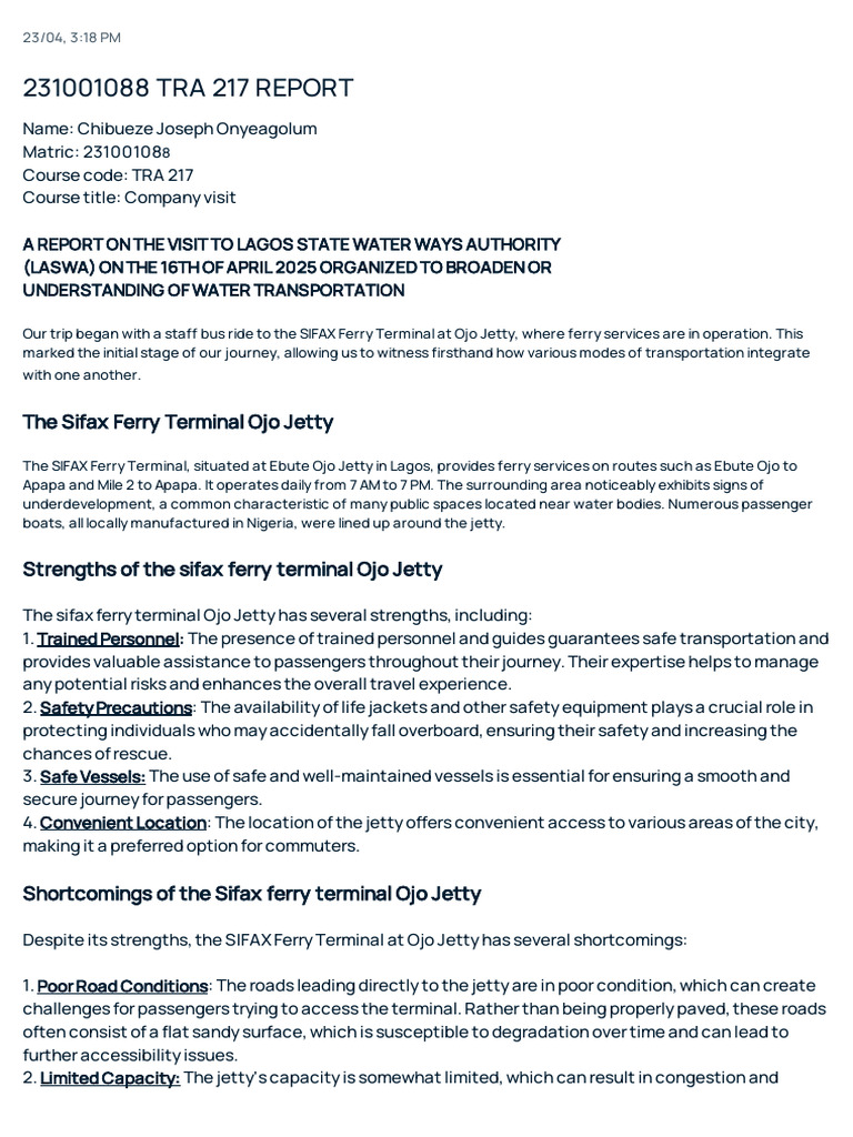 Tra 217 Report | PDF | Transport | Water