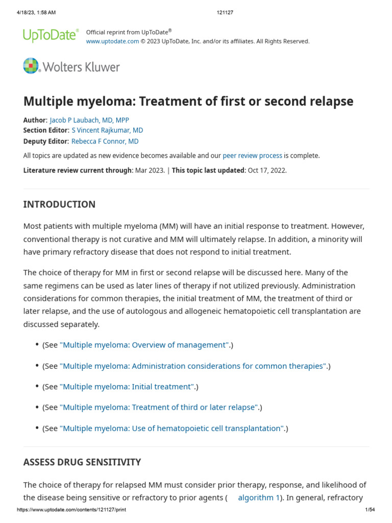 Multiple Myeloma: Relapse Treatment Guide | PDF | Multiple Myeloma ...