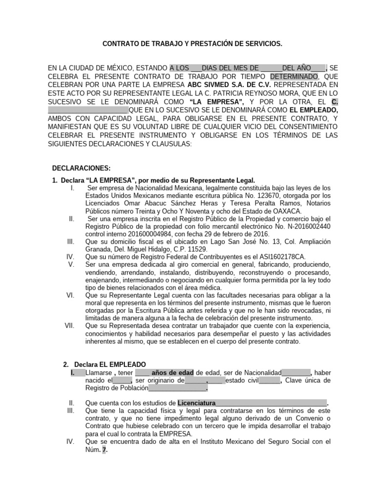 1 Machote Contrato | PDF | Tiempo de trabajo | Derecho laboral